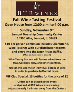 B2B Wines Fall Wine Tasting Festival - Lemont Township